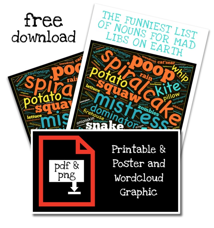 The funniest list of nouns for mad libs on Earth – Free poster ...